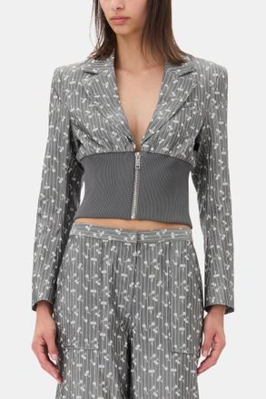 Ganni grau Jacquard Cropped Blazer