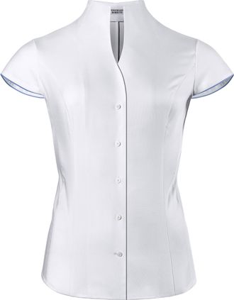 Vincenzo Boretti Bluse, modern-fit/leicht tailliert, Kelchkragen, Soft Oxford, Kurzarm - bügelleicht weiß 38