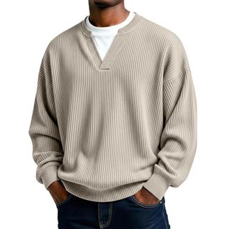 Generic DENGJIAMY Sweat-shirt uni pour homme, chemises à rayures verticales solides, vêtements dextérieur tendance à col rond, hauts de mode, pull décontracté