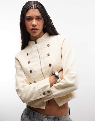 Reclaimed Vintage Veste dofficier en serg&eacute; - &Eacute;cru-Vert