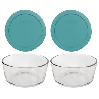 Pyrex (2 7201 Glasschalen f&uuml;r 4 Tassen und (2) 7201-PC t&uuml;rkisfarbene Deckel, hergestellt in den USA