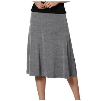 Generic Jupe Taille Haute Femme Sexy, UPE Mi-Longues-Jean Grande Taille Femme Couleur Pure Classique Skirts Basique &eacute;T&eacute; De Mode Midi Longueur Genou Dress Poly