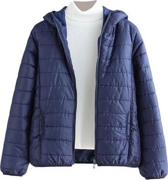 Generic Doudoune oversize pour femme avec capuche, l&eacute;g&egrave;re et chaude, matelass&eacute;e, fermeture &eacute;clair, bleu marine, taille XL
