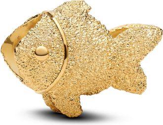 Pandora Moments Strukturierter Fisch Mini-Charm mit 14k vergoldete Metalllegierung, Kompatibel Moments, 764522C00