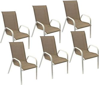 Happy Garden Lot de 6 chaises de Jardin Marbella - Textil&egrave;ne Taupe et Aluminium Blanc
