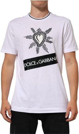 Dolce & Gabbana Homme, Tops, Blanc, Taille: XL T-shirt Blanc avec Graphique Coeur Sacré