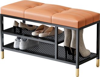Generic 3-stufige Schuhaufbewahrungsbank Mit Gepolsterter Sitzfläche - Eingangsbereichsbank Mit Metallrahmen for Wohnzimmer Und Schlafzimmer(Orange,60 x 32 x 