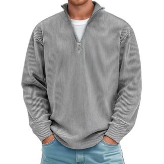 Generic Chandail &agrave; fermeture &eacute;clair quart de tour pour homme, chemises gaufr&eacute;es &agrave; manches longues, pull ample et l&eacute;ger &agrave; fermeture &eacute;clair quart de chandail ga