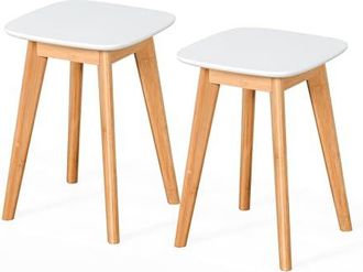 Relaxdays Esszimmerhocker, 2er Set, Bambus, MDF, K&uuml;che, Flur & Bad, HBT: 45,5x33x33 cm, Hocker f&uuml;r Pflanzen, Natur/wei&szlig;