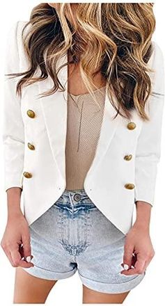 Generic HHMY Blazer &eacute;l&eacute;gant pour femme - Ouverture &agrave; lavant - Double rang&eacute;e de boutons - Classique - Vintage - &Eacute;l&eacute;gante - Pour le bureau - Avec poches - Coupe