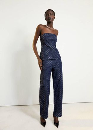Mango Top en jean strass bleu - Femme - XS - MANGO