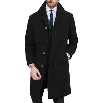 Generic Manteau long pour homme &agrave; simple boutonnage - Style trench classique, Noir, XXL