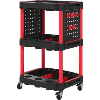 HOMCOM Servante chariot datelier multi-rangement 3 niveaux 2 panneaux perforés crochets rouge noir