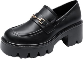 Dream Pairs Damen Loafers Plateau Bequem Slipper Elegant Business Casual Mokassin Schuhe,Size 40.5,Schwarz-Pu,DWUMLS2534