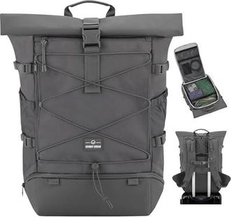 Johnny Urban Sac à Dos Voyage Femme Homme Gris - Allen Travel L - 37L Rolltop Sac à Dos Grand - Idéal pour le Voyage, La Randonnée - Résistant à lEau