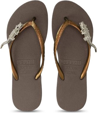 UZURII Slipper & Pantoletten - Zehentrenner Silver Crocodile Switch - Gr. 35,5 (EU) - in Braun - f&uuml;r Damen