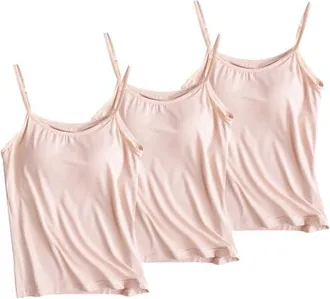 Generic Lot de 3 débardeurs pour femme avec soutien-gorge intégré et bretelles spaghetti réglables - Décontracté - Pour le yoga et le sport, Lot de 3 - 14, L