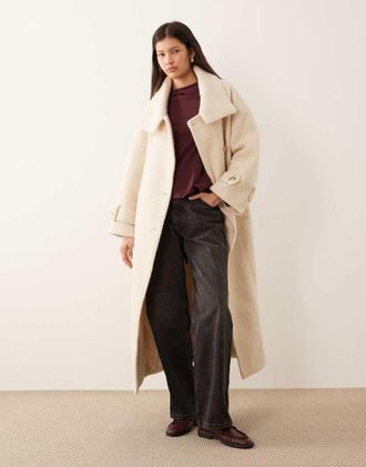 Vila Manteau habillé en maille bouclée de qualité supérieure à col cheminée - Crème-Blanc