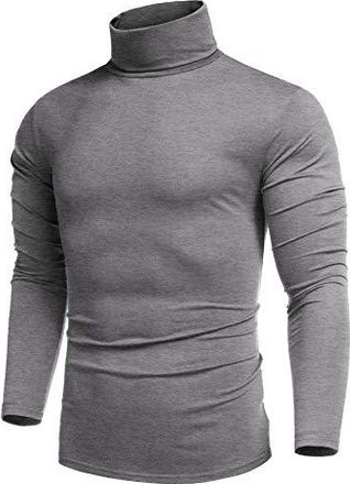 Coofandy Pull Homme à Col Roulé Hiver T Shirt Manches Longues Confortable sous-Pull Col Roulé Pull-Over Sweat Pull à col Montant Automne et Hiver Gris XL