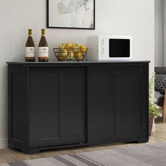 Costway Buffet de Cuisine avec Porte Coulissante, 107 x 33 x 60 cm, Buffet Bas avec Étagère Réglable, pour Salon et Entrée, Noir - Costway