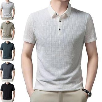 Generic T-shirt &agrave; manches courtes en maille de soie glac&eacute;e pour homme, polo d&eacute;t&eacute; &agrave; s&eacute;chage rapide, chemise boutonn&eacute;e pour homme, blanc, XXL