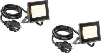 LEDs Com 2 St&uuml;ck LED Wandstrahler/Gartenstrahler OZIN, IP65, Stecker, anthrazit, 10 W, 811 lm, warmwei&szlig;