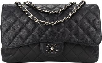 Chanel Crossbody Bags - Chanel Quilted Caviar Leather Palladium Jumbo Sing - Gr. unisize - in Bunt - f&uuml;r Damen