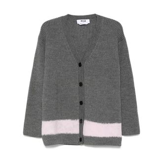 Msgm Msgm, Femme, Pulls, Gris, Taille: 38 FR Pull Gris en Tricot Côtelé Col en V