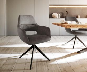 DELIFE Esszimmerstuhl Yago-Flex mit Armlehnen Mikrofaser Anthrazit Vintage Kreuzgestell breit schwarz Taschenfederkern, Esszimmerstühle