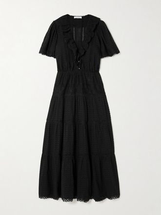 Dôen Gabriella Kleid Aus Point Desprit Aus Baumwolle Mit Rüschen Und Spitzenbesätzen - Schwarz