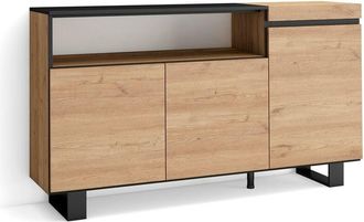 Skraut Home Buffet salon et cuisine, Meuble de Rangement, Commode, 150x87x35cm, 3 Portes, Design industriel, Style moderne, Ch&ecirc;ne et noir - Skraut Home