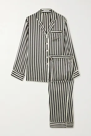 Olivia Von Halle Pyjama En Satin De Soie À Rayures Lila - Noir