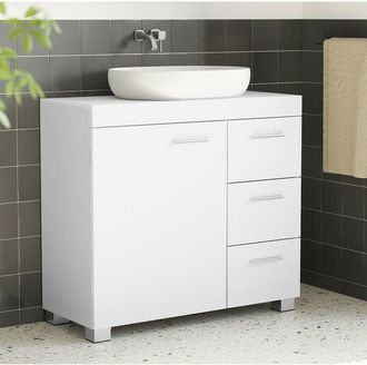 Vasagle Vasagle - Meuble sous Vasque, 70 x 30 x 64 cm, Meuble de Salle de Bain, 3 Grands Tiroirs, 2 Compartiments Derri&egrave;re Porte, Blanc