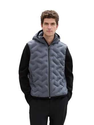 Tom Tailor Herren Hybrid Weste mit Kapuze,28128 - Stormy Teal, XL