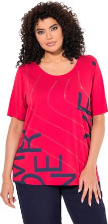 Ulla Popken Damen große Größen Übergrößen Plus Size Shirt, Glitzer-Schriftzüge, Oversized, Rundhals, Halbarm Lychee 58+ 837928530-58+