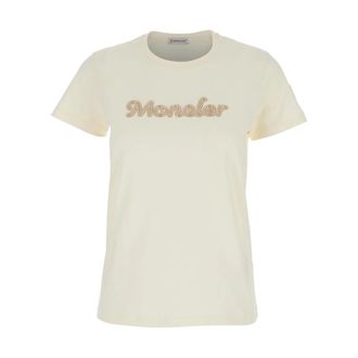 Moncler T-Shirt aus Baumwolle mit gesticktem Logo - - Tops - Damen - Wei&szlig; - XS