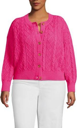 Lands End Zopfmuster-Cardigan DRIFTER, Damen, Gr&ouml;&szlig;e:48-50 plus, Pink, Baumwolle, by Lands End