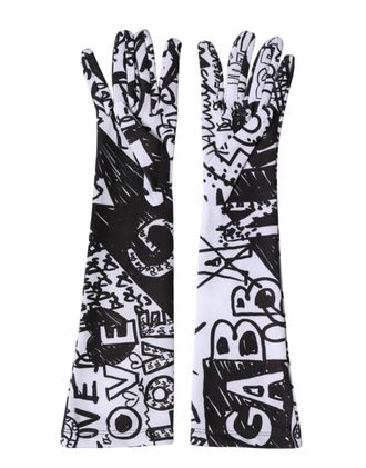 Dolce & Gabbana Womens Gloves Black White Dg Logo Elbow Length Mitten And 10+pl