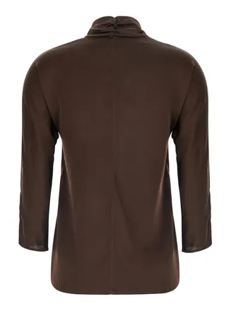 Jucca Womens Top With Bow Neck Brown Silk Blouses Shirt
