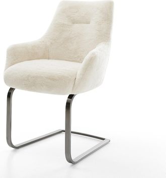DELIFE Freischwinger Alja-Flex mit Armlehnen Pl&uuml;sch Creme-Wei&szlig; Freischwinger flach Graphit Taschenfederkern, Esszimmerst&uuml;hle