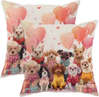 Generic Hunde, Fantasievolle, Verspielte Herzen Sofakissenbezug Luxuri&ouml;se Zierkissenbez&uuml;ge Quadratische Dekokissen F&uuml;r Heimdekoration Sofa Hotel 45X45Cm 2Er S