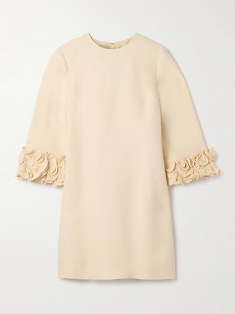 Valentino Garavani Mini-robe En Crêpe De Laine Et De Soie Mélangées À Volants - Crème