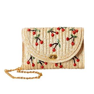 YOUJIA Femmes Sacs Paille Cerise Tisses Sac Epaule Occasionnels Sac À Bandoulière (Cerise)