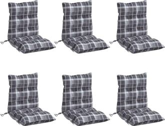 vidaXL Coussins de chaise &agrave; dossier bas lot de 6 motif &agrave; carreaux gris vidaXL