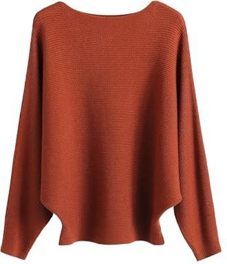 Generic Pull Ample tricoté à Manches Chauve-Souris et col Bateau pour Femme, vêtement dhiver, Haut côtelé, Taille Unique