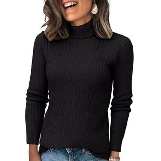Generic Pull Femme Hiver Chaud col Montant D&eacute;contract&eacute; Manche Longue Couleur Unie Jumper Pull Femme Chic et El&eacute;gant Mode Ample Sweatshirts Noir