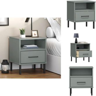 vidaXL Table de chevet avec pieds en métal Gris Bois pin massif oslo - Table De Chevet - Table Nuit - Meubles Industriels - Mobilier Chambre - Bois Massif