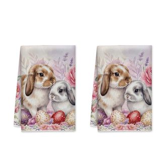 Generic Hasen-K&uuml;chent&uuml;cher, 2er-Set, Fr&uuml;hlings-Ei-Blume, Ostern, Pastellfarben, Mikrofaser, schnell trocknend, Handt&uuml;cher, festliche Heimdekoration, 40,6 x 61