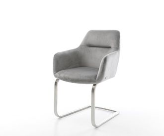 DELIFE Freischwinger Pejo-Flex Samt Grau Freischwinger flach Edelstahl Taschenfederkern, Esszimmerst&uuml;hle