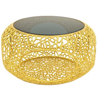 Invicta Interior Runder Couchtisch Spin - 75cm - Gold - Schwarzglas Metall mit Stauraum Handmade Wohnzimmertisch Tisch